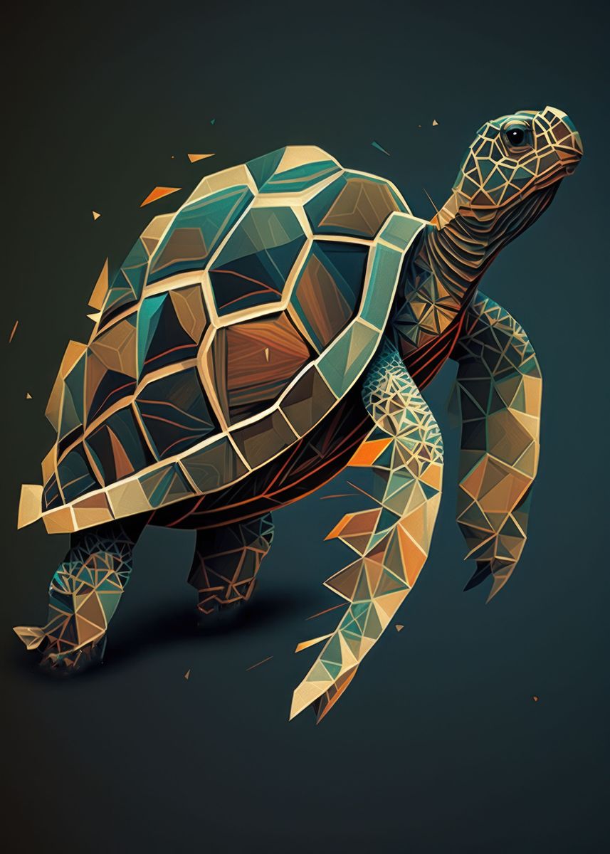 'Turtles Geometric World' Poster, picture, metal print, paint by Usama Design | Displate