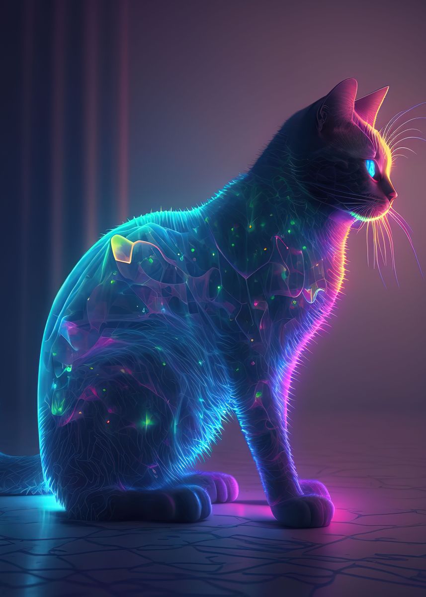 'Neon Cat' Poster by deidrera cheal | Displate