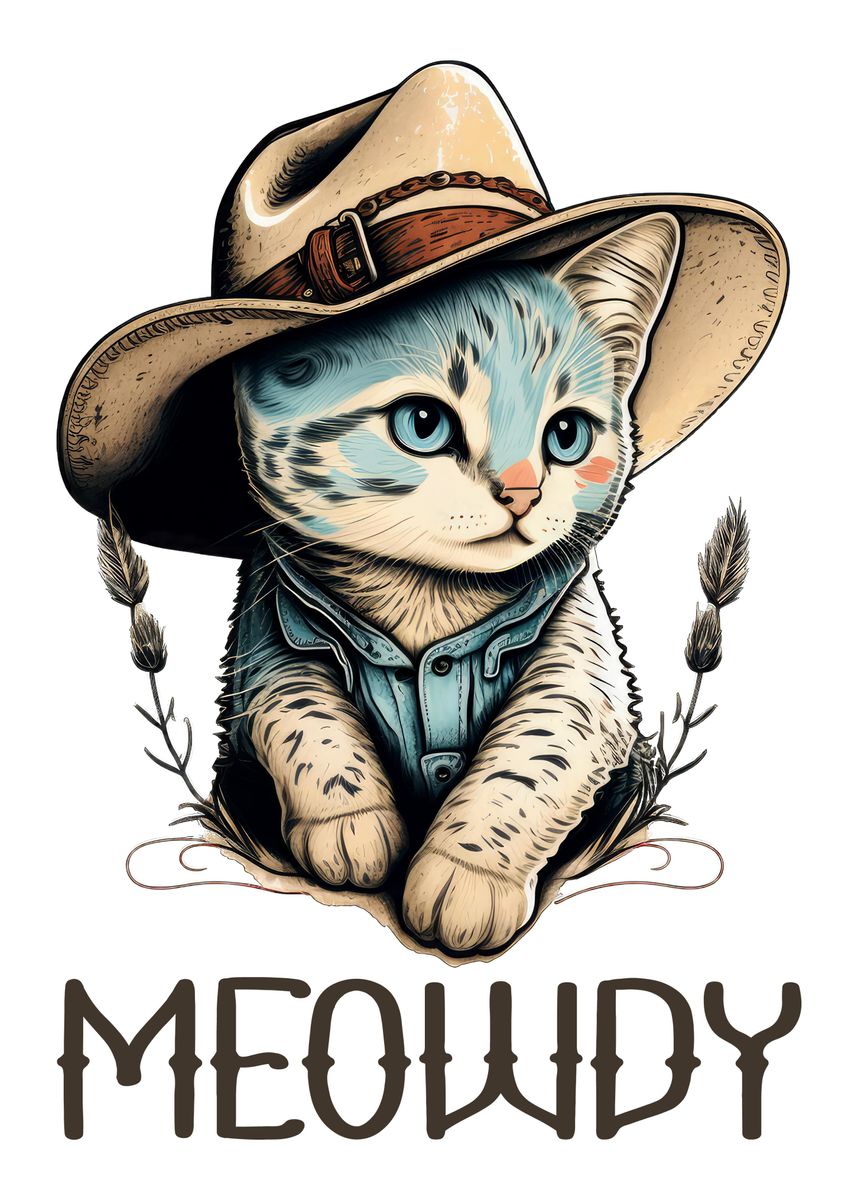 'Meowdy Cat Cowboy Kitten' Poster, picture, metal print, paint by royalsigns | Displate