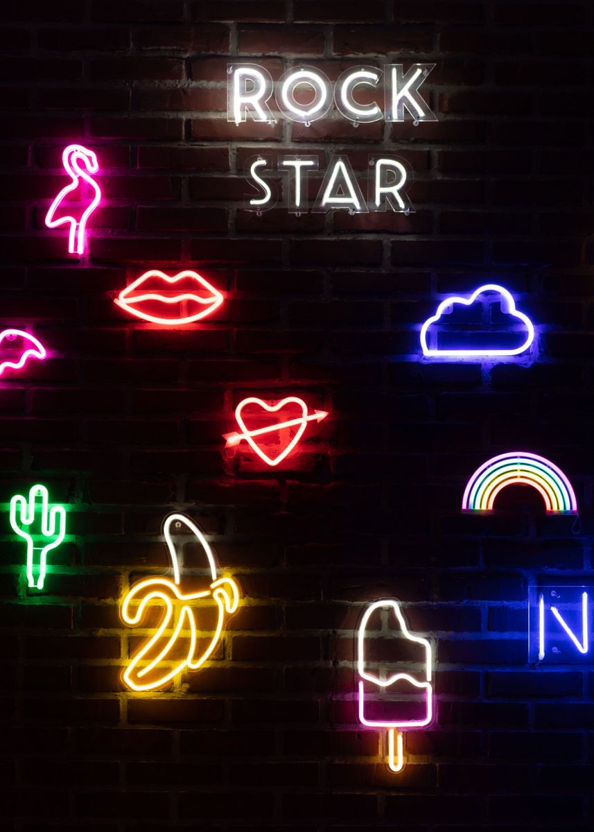 'Rock Star in Neon' Poster, picture, metal print, paint by Sam Brady | Displate