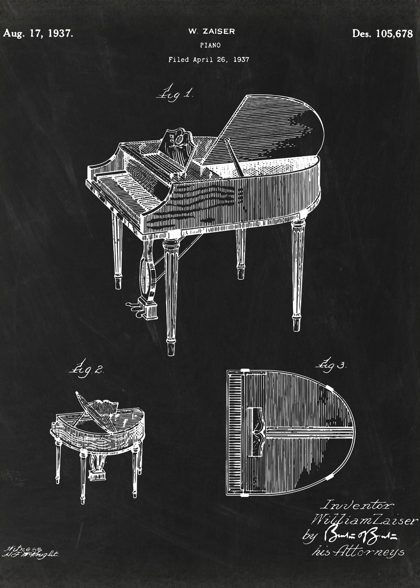 'Piano patent' Poster, picture, metal print, paint by Cristina Romero ...