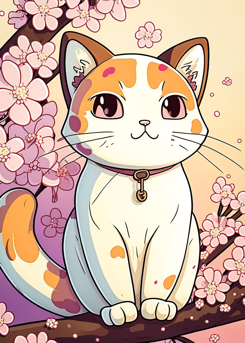 'cherry blossom cat' Poster by NeoRowe | Displate