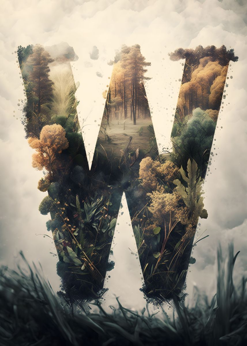 'Letter W Double Exposure' Poster, picture, metal print, paint by ...