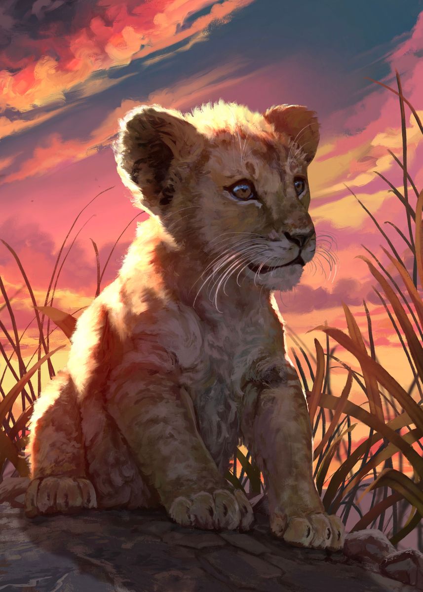 'Lion Cub' Poster, picture, metal print, paint by Louise Goalby | Displate