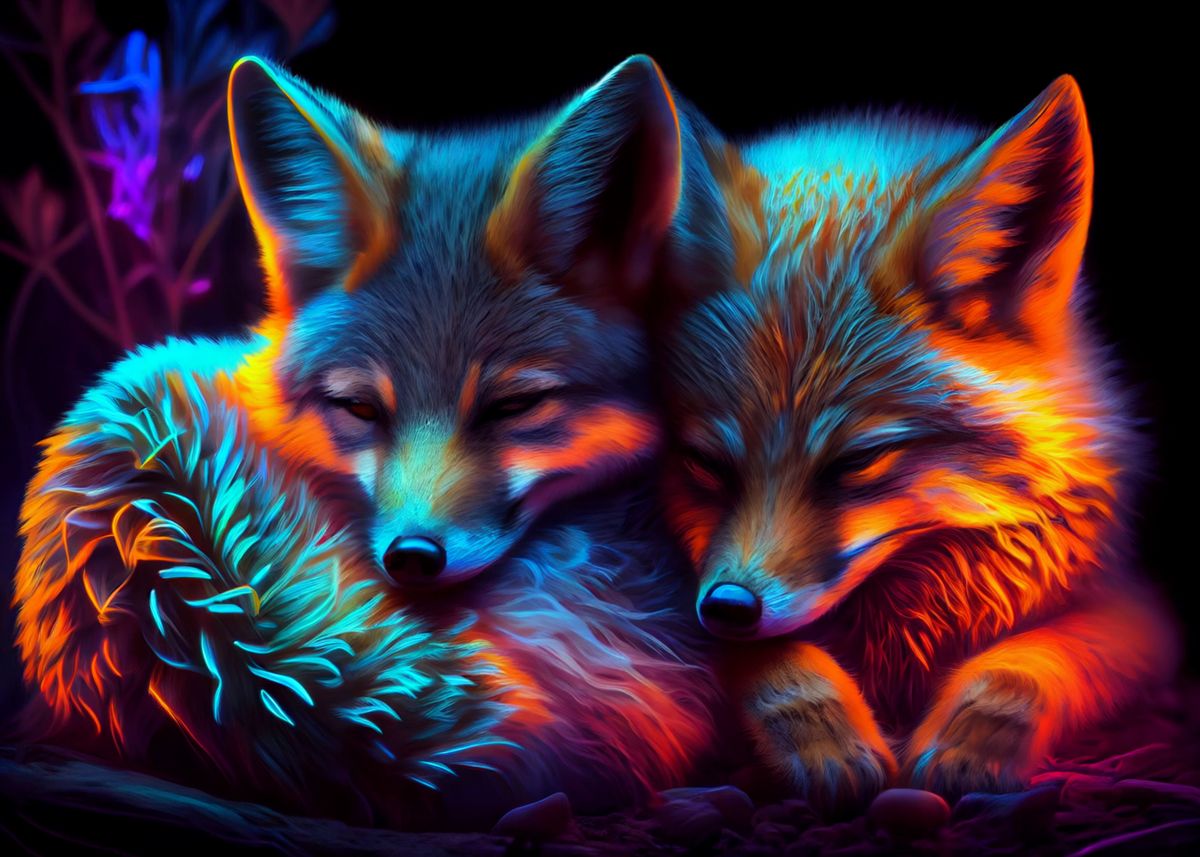 'Colorful wolf cubs' Poster by Below Horizon | Displate