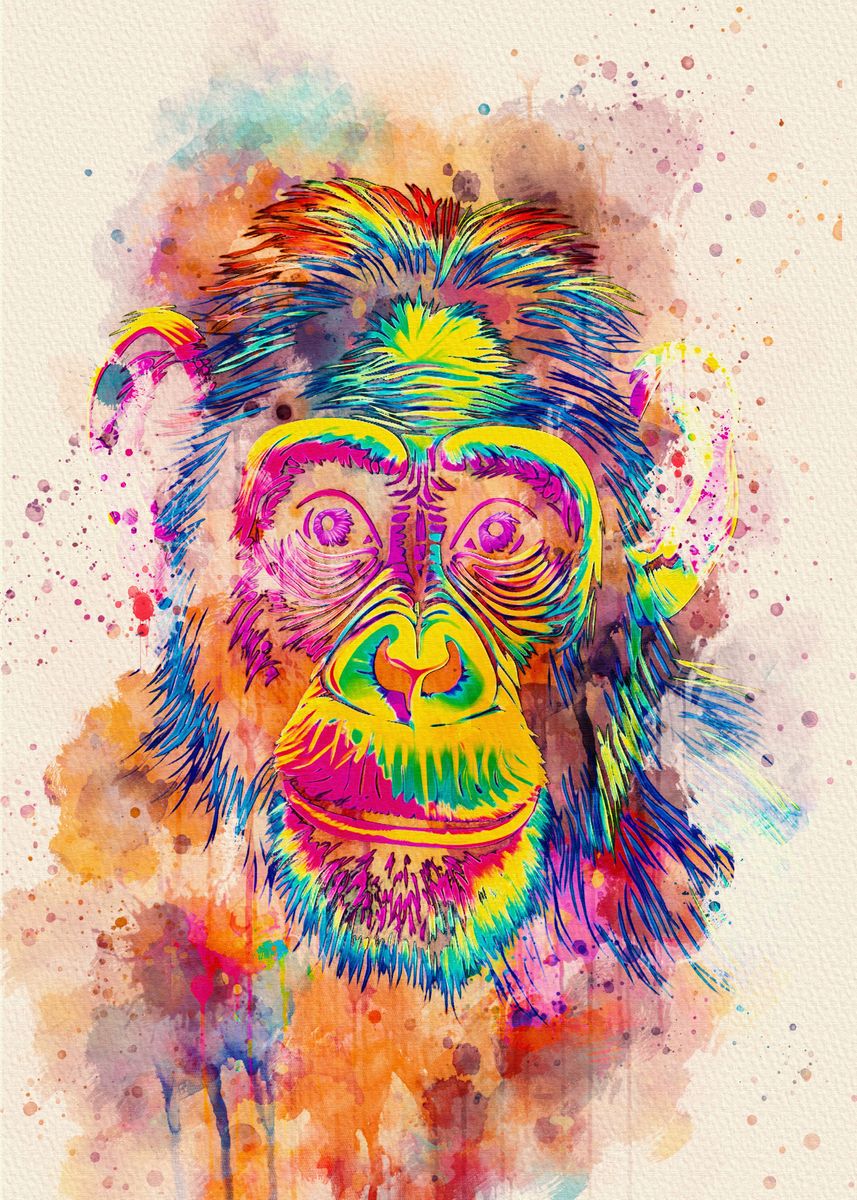 'Chimpanzee colorful' Poster by kun bin | Displate
