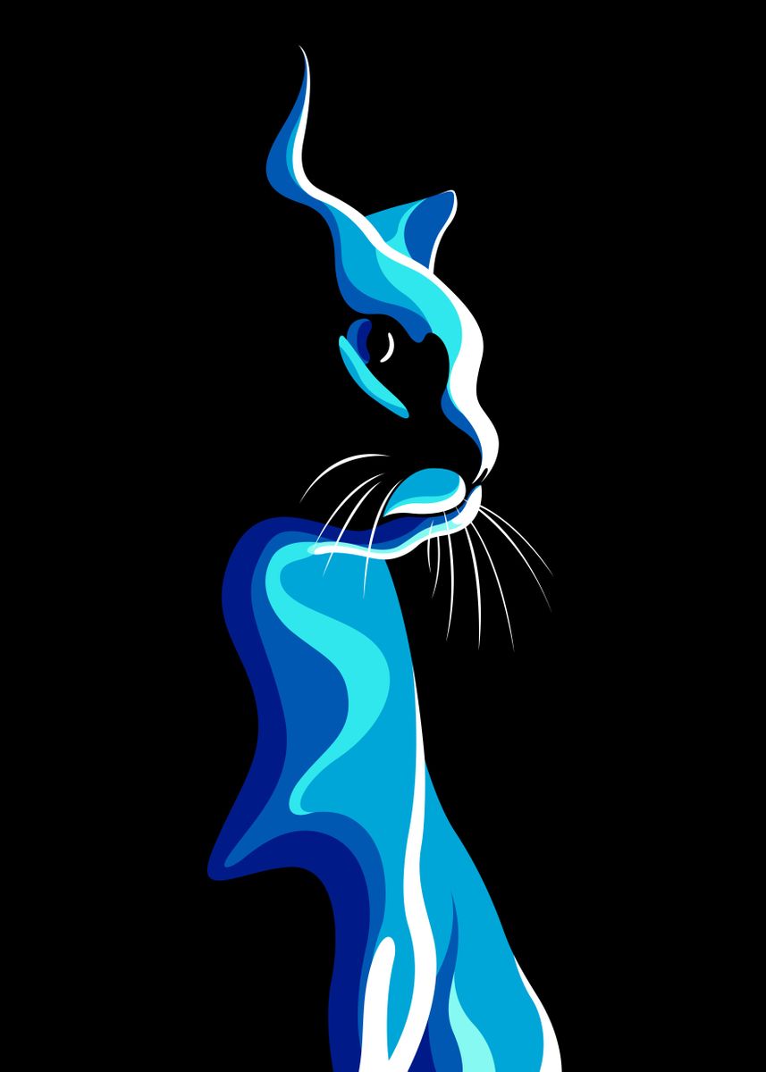 'Cat Art Blue Minimal Cute' Poster, picture, metal print, paint by Team ...