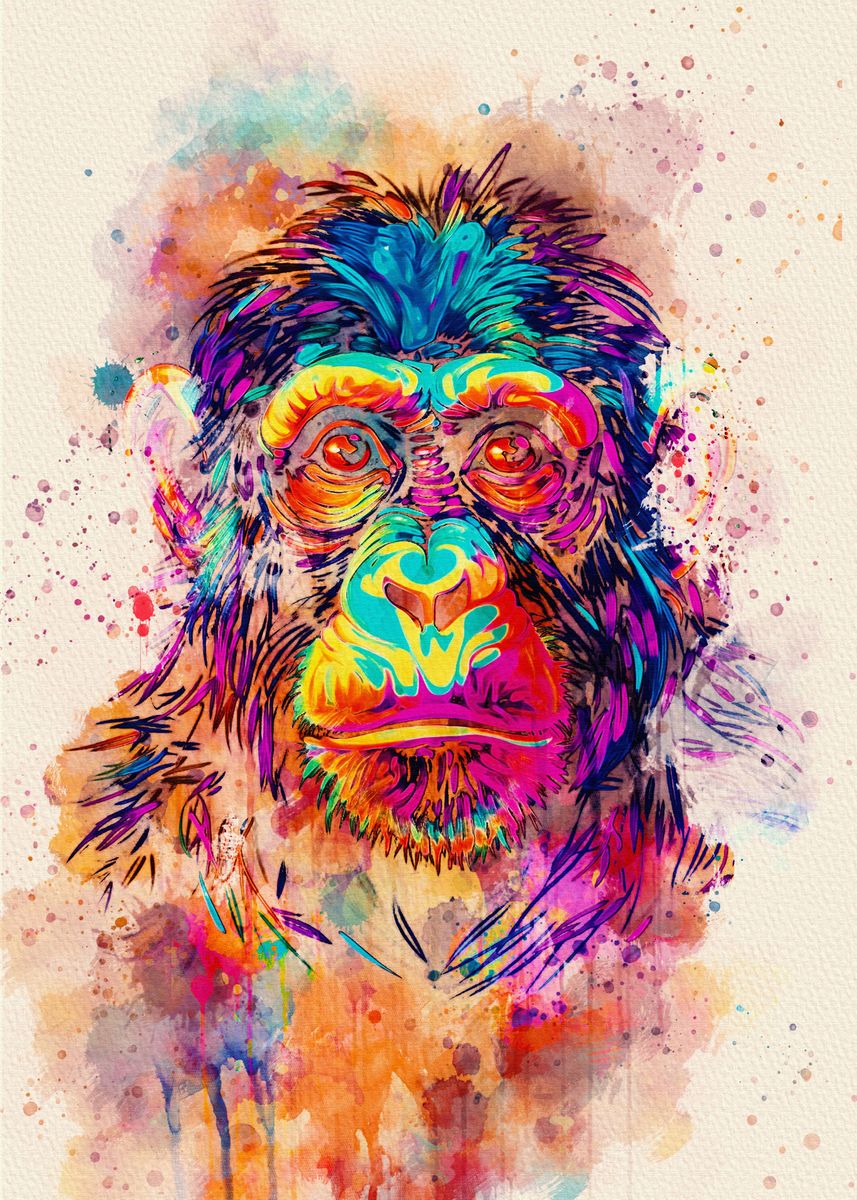 'Chimpanzee colorful' Poster, picture, metal print, paint by kun bin ...