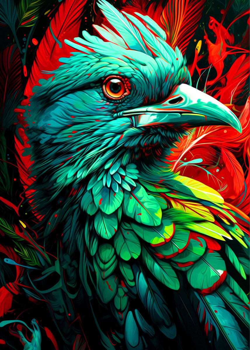 'Colorful Bird' Poster, picture, metal print, paint by Ties Rosi | Displate