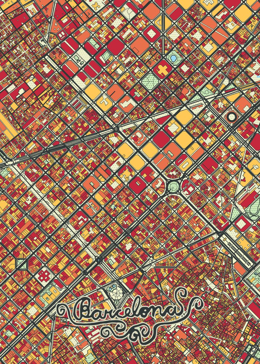 'Barcelona Grid Street Map' Poster, picture, metal print, paint by ...