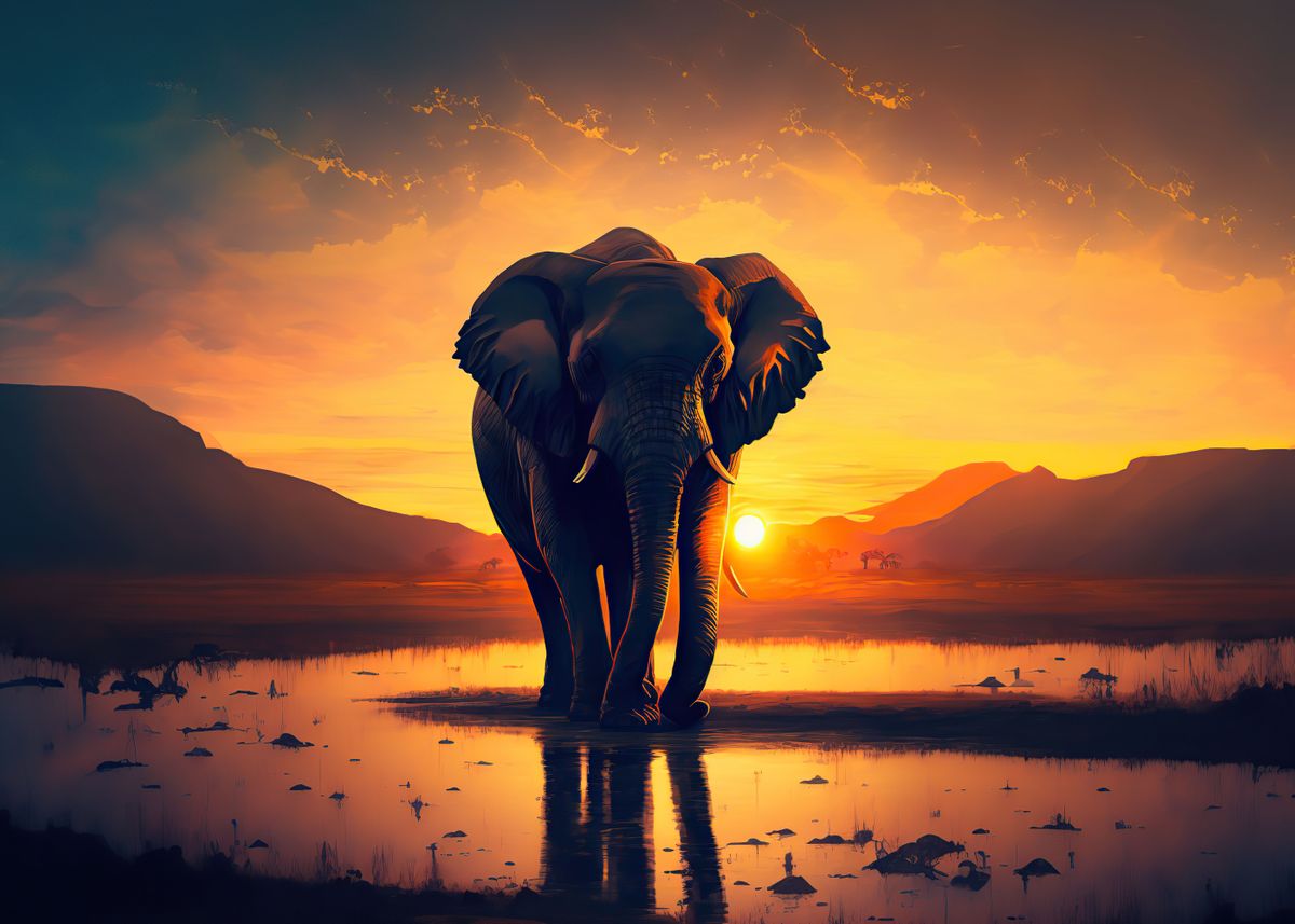 'Elephant sunset' Poster by LeighHorne | Displate