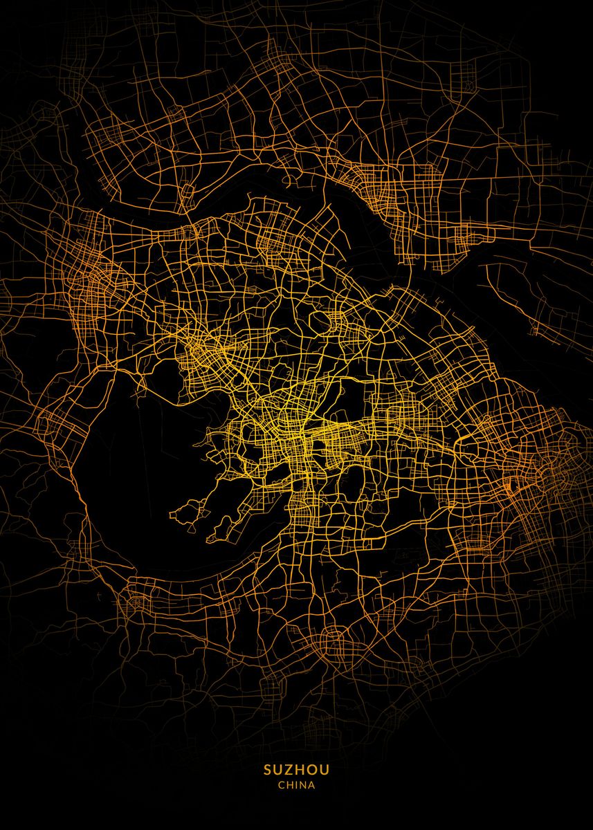 'Suzhou City Map Gold' Poster, picture, metal print, paint by Trulaf ...