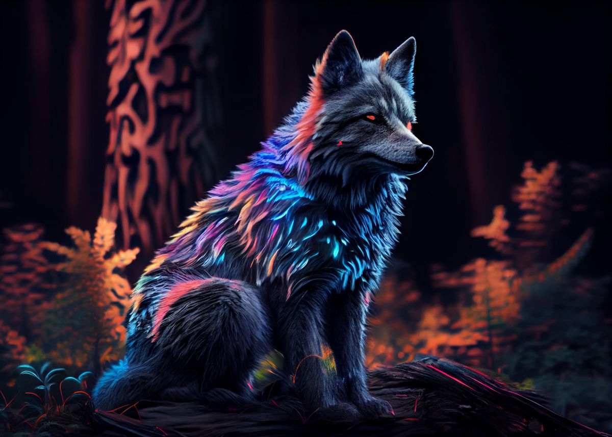 'Colorful wolf' Poster by Below Horizon | Displate