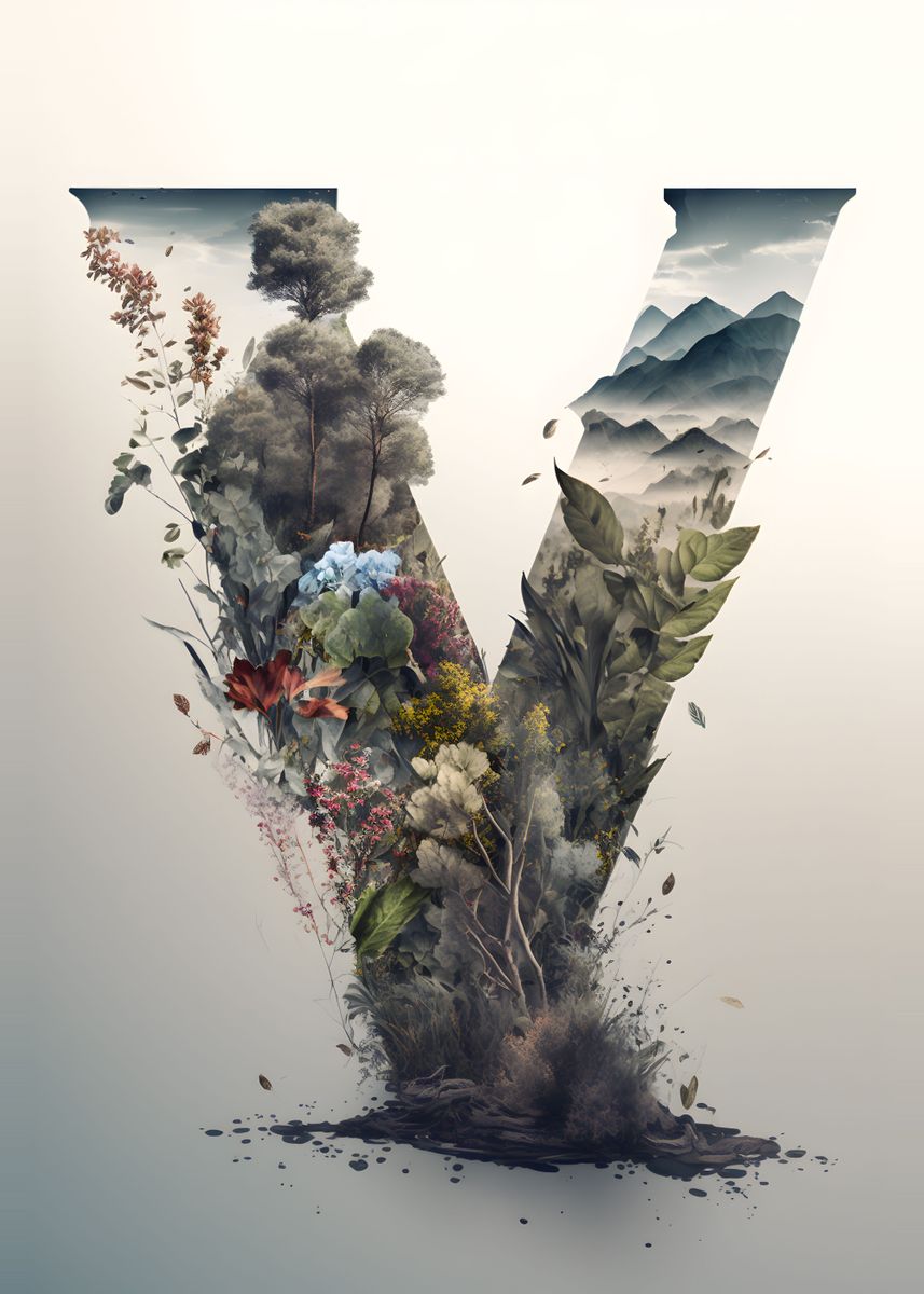 'Letter V Double Exposure' Poster, picture, metal print, paint by ...