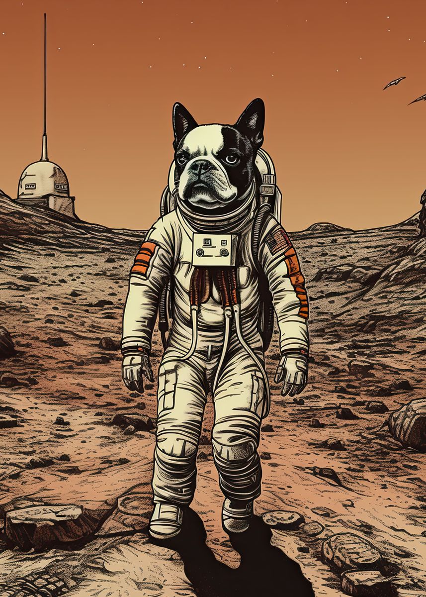 'Boston Terrier Dog On Mars' Poster, picture, metal print, paint by ...