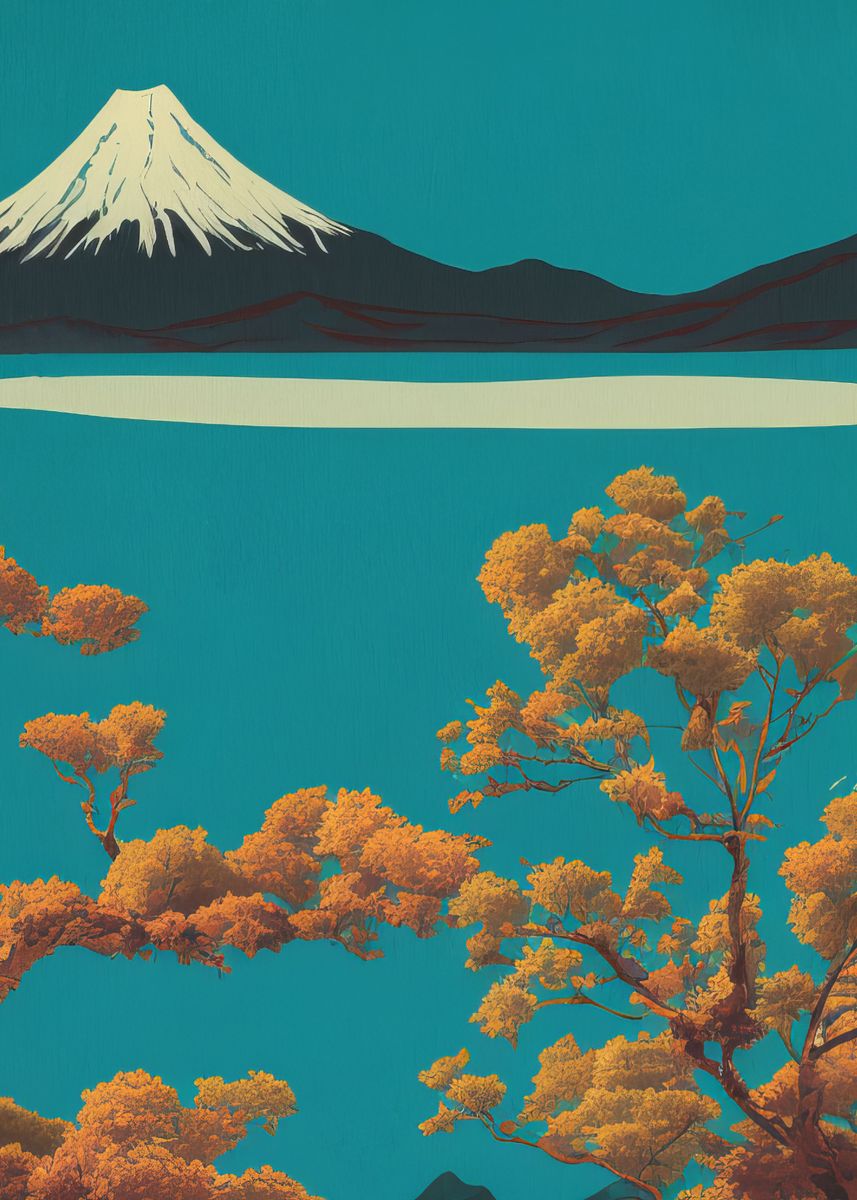 'Japanese Fuji Golden Tree' Poster, picture, metal print, paint by ...