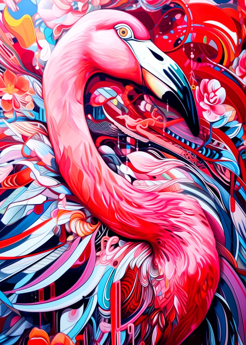 'Colorful Flamingo' Poster, picture, metal print, paint by Ties Rosi ...