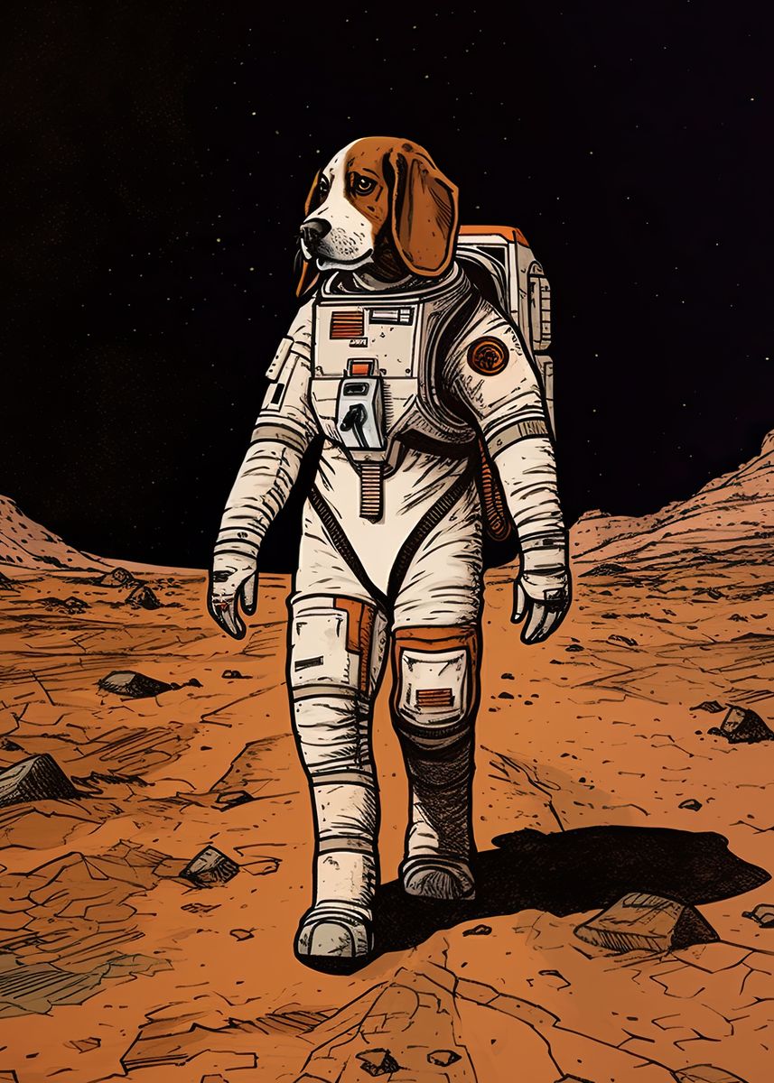 'Beagle Astronaut On Mars' Poster by PetPrints | Displate
