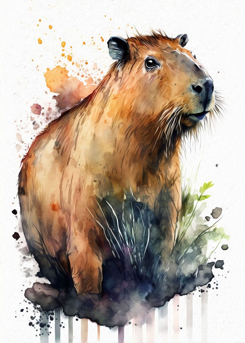 'Capybara' Poster, picture, metal print, paint by Sabiqul Fahmi | Displate