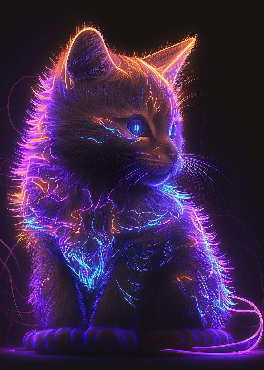 'Neon Cat' Poster, picture, metal print, paint by deidrera cheal | Displate