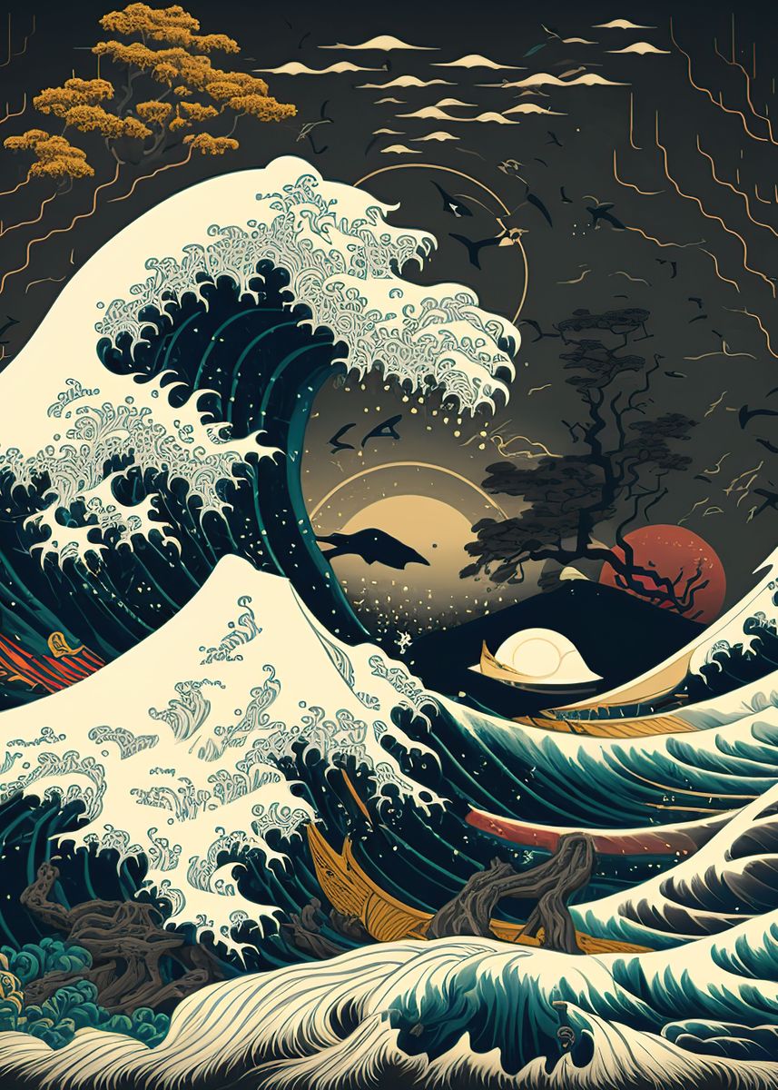 'The Great Wave' Poster, picture, metal print, paint by Minimalist ...