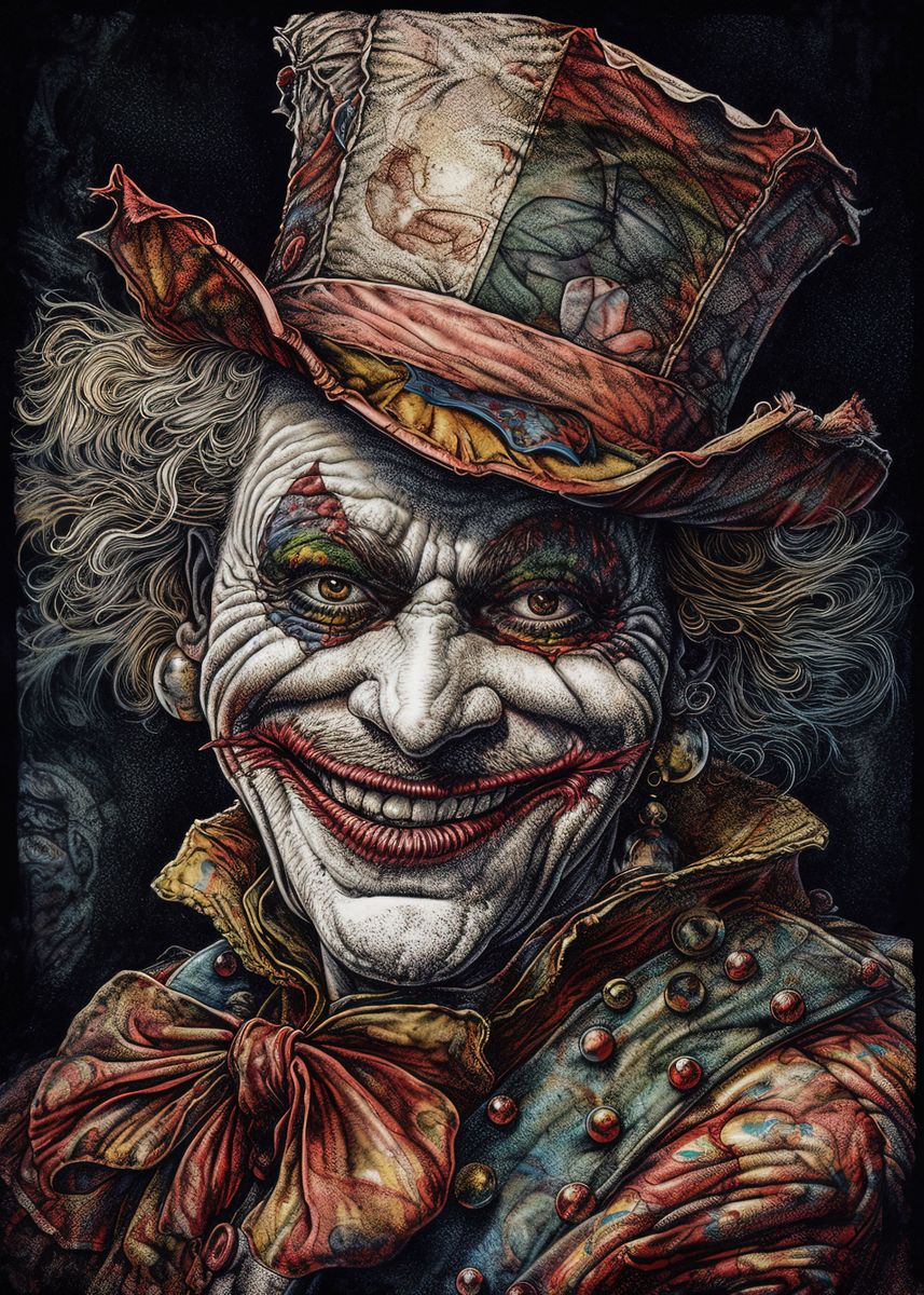 'Rococo Clown Ink Drawing' Poster, picture, metal print, paint by ...