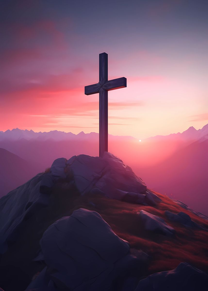 'Christian Cross Sunset' Poster, picture, metal print, paint by ...