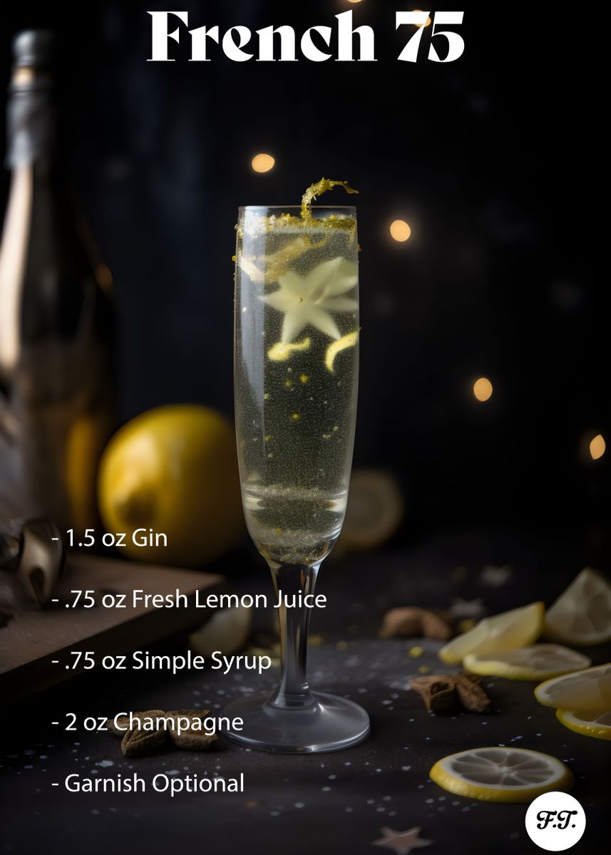 'French 75 Cocktail' Poster, picture, metal print, paint by Star | Displate