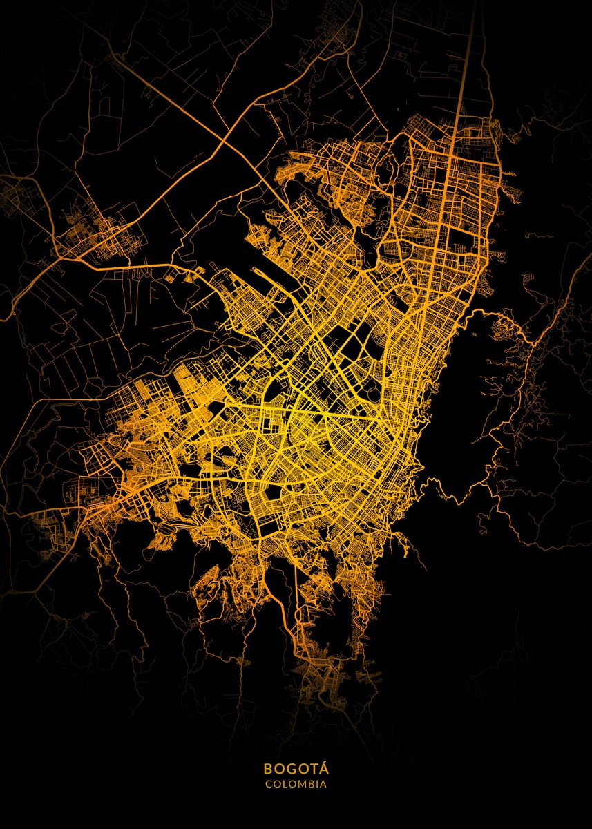 'Bogota City Map Gold' Poster, picture, metal print, paint by Trulaf ...
