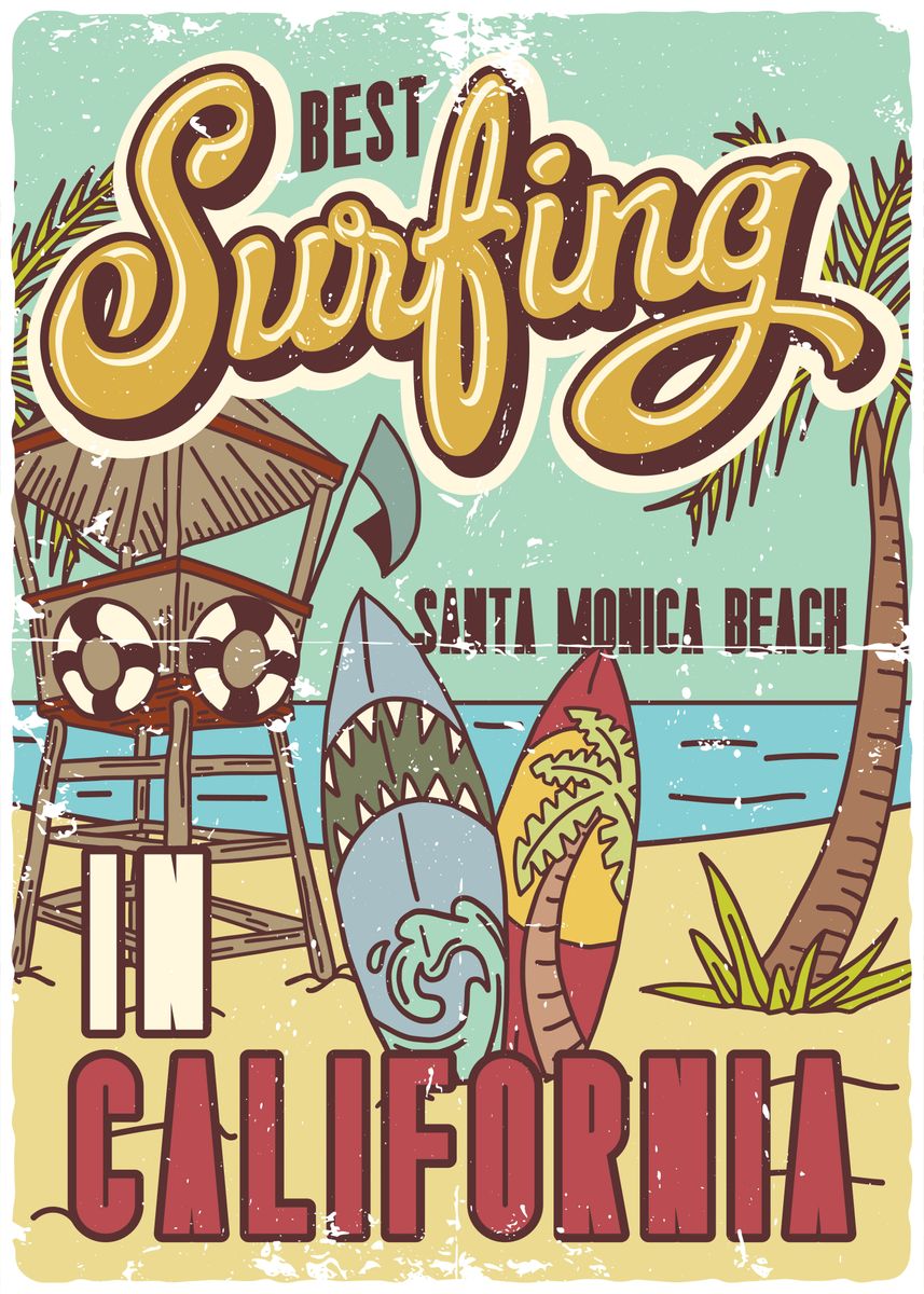 'Best Surfing In California' Poster, picture, metal print, paint by ...