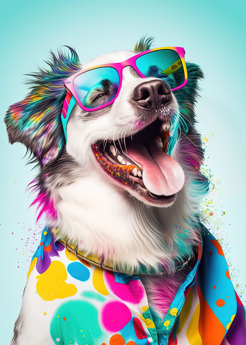'Awesome Summer Happy Dog' Poster, picture, metal print, paint by ...