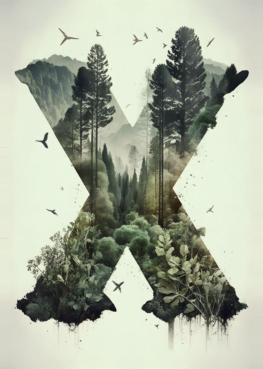 'Letter X Double Exposure' Poster, picture, metal print, paint by ...