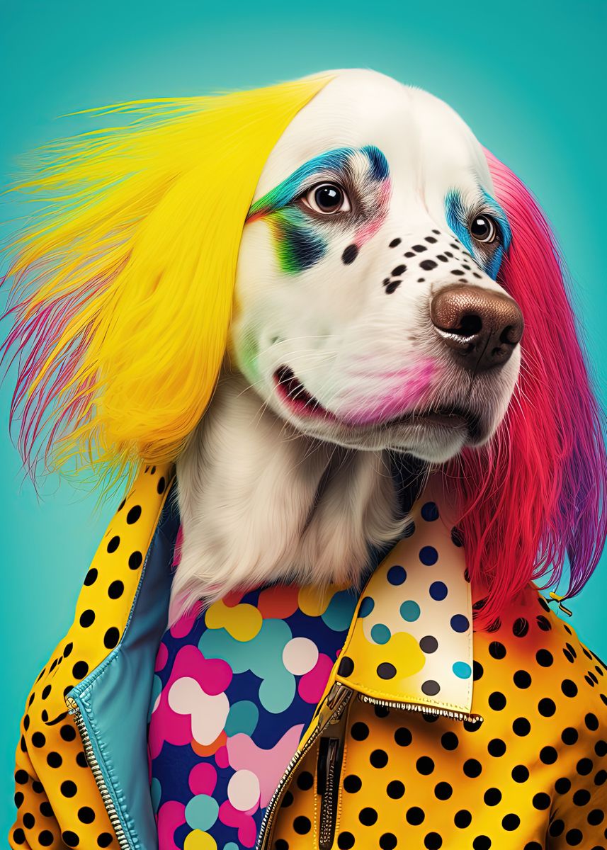 'Colorful 80s Fashion Dog' Poster, picture, metal print, paint by ...