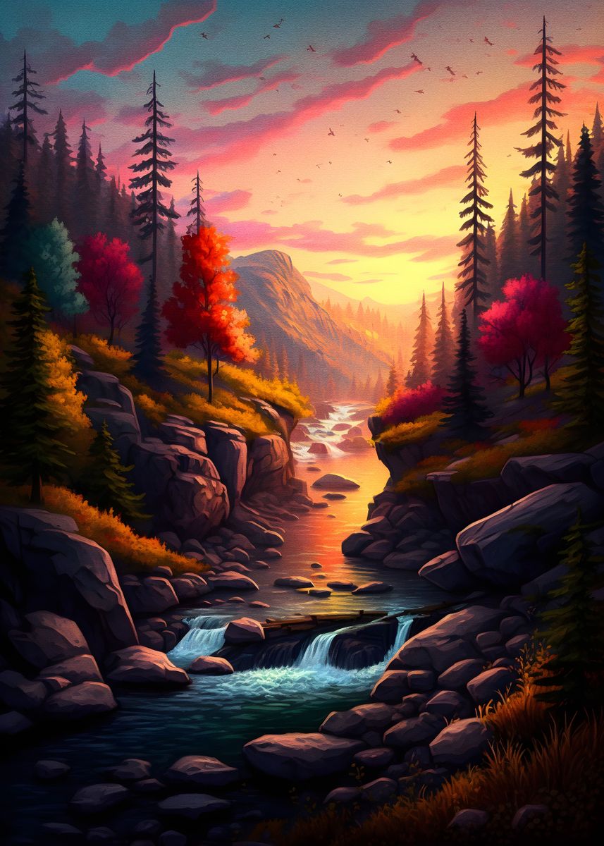 'Beautiful river' Poster, picture, metal print, paint by Muhammad Irsan ...