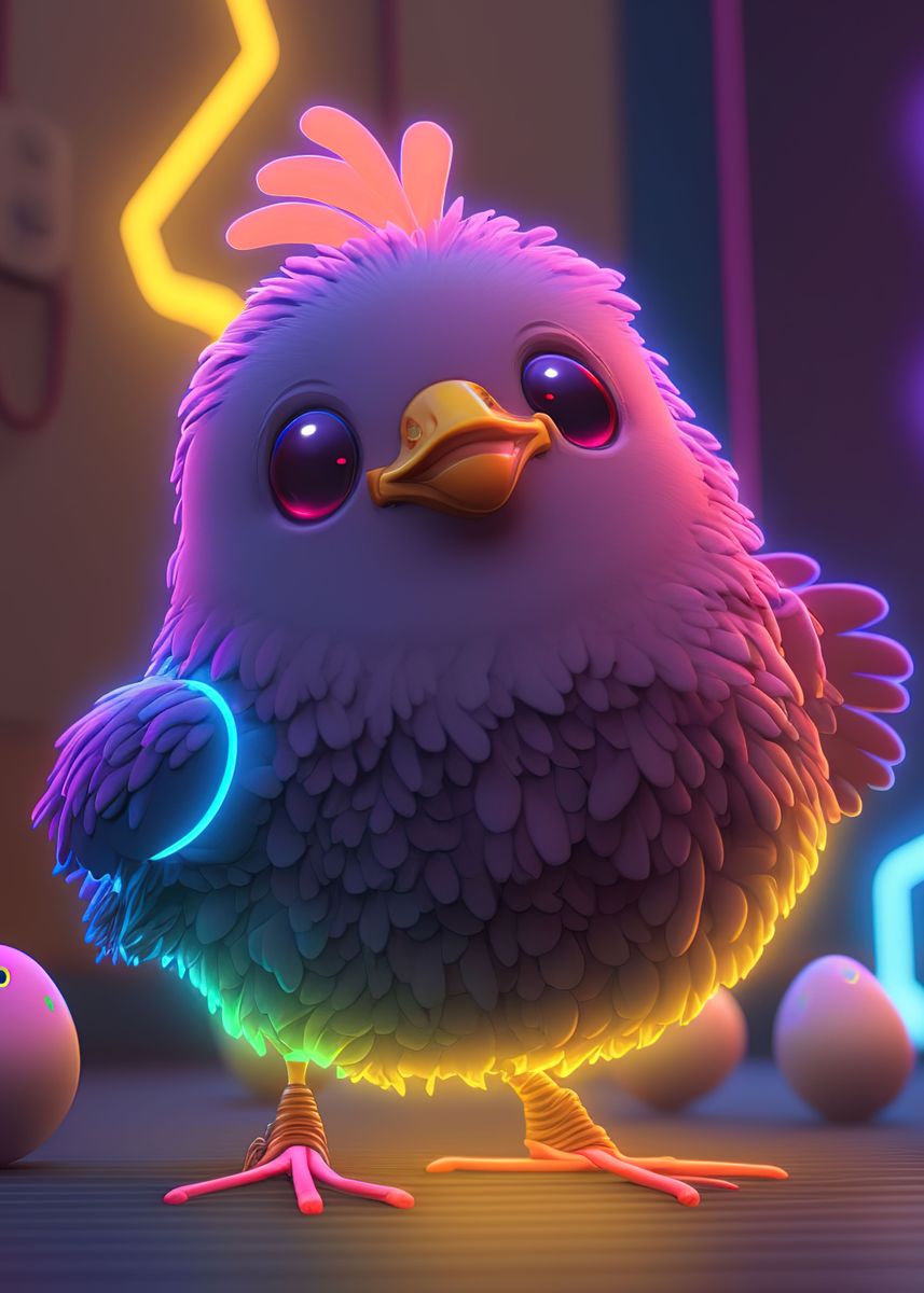 'glow chicken' Poster, picture, metal print, paint by King Kean | Displate