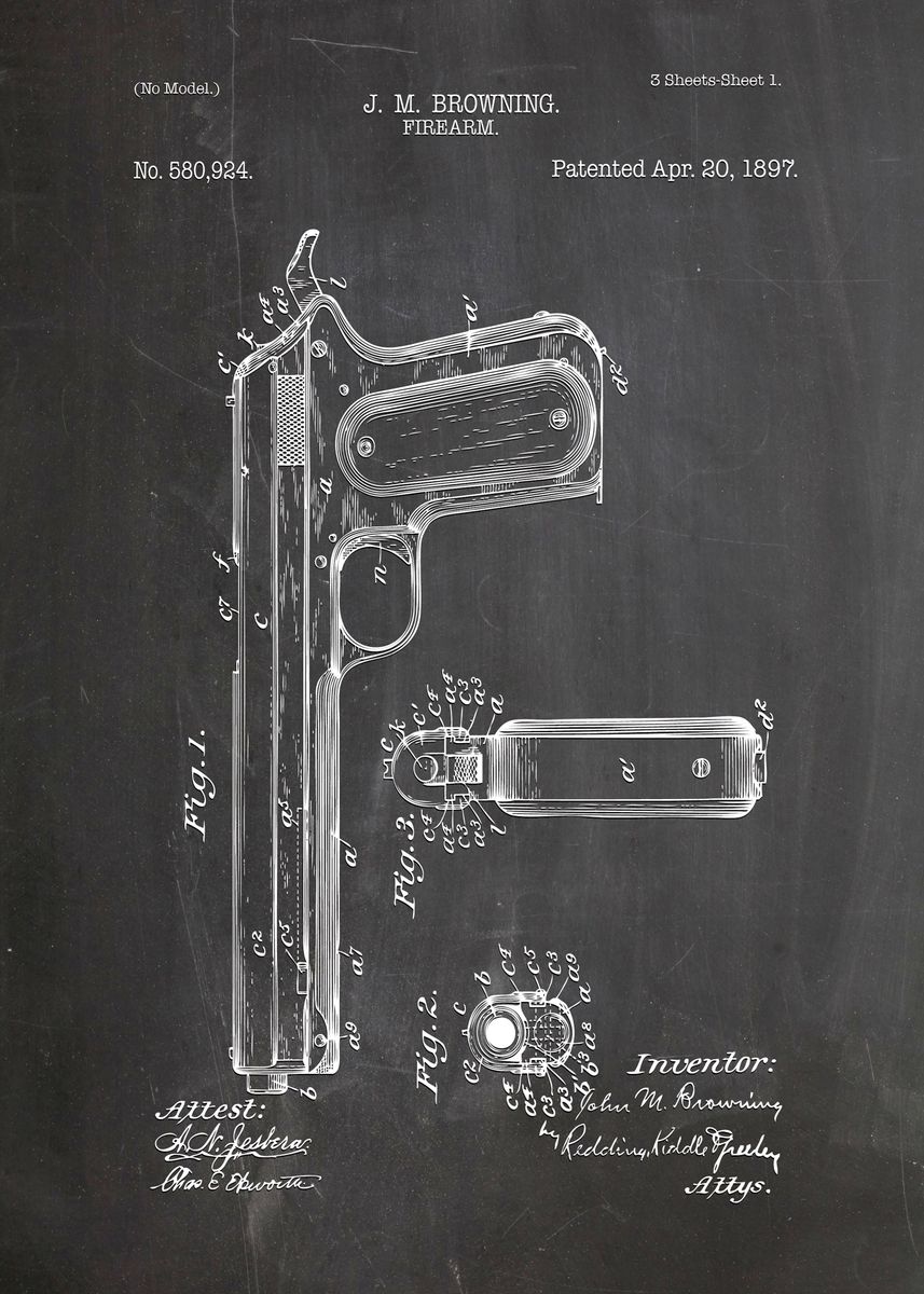 'Browning firearm patent' Poster, picture, metal print, paint by ...
