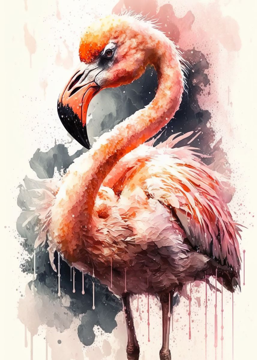 'Flamingo Watercolor Sketch' Poster by AyrioArt | Displate