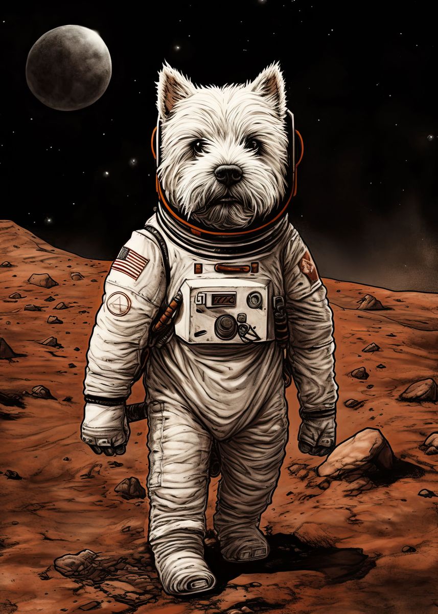 'Westie Astronaut On Mars' Poster, picture, metal print, paint by PetPrints | Displate