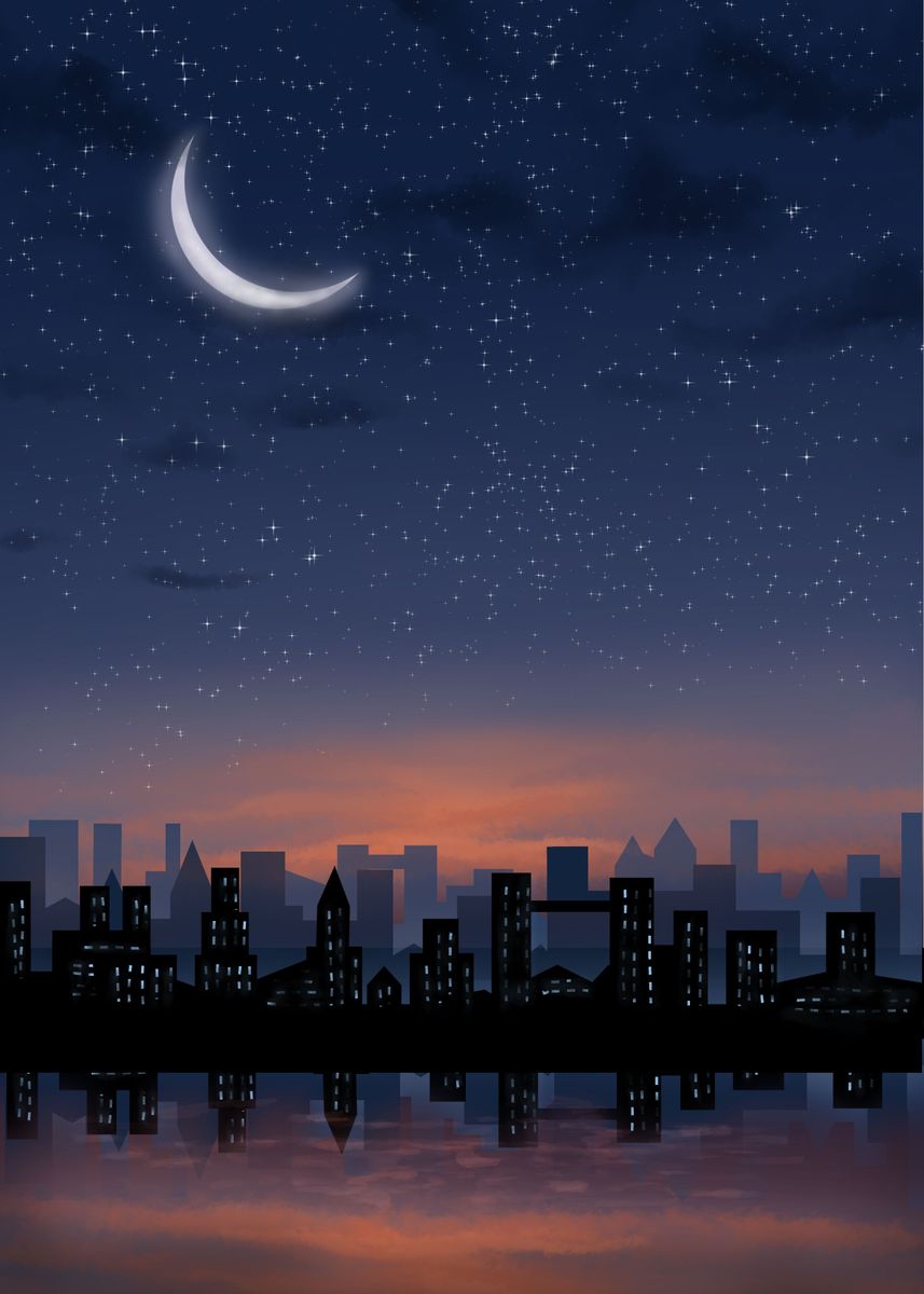 'City at night' Poster, picture, metal print, paint by Artuszko | Displate