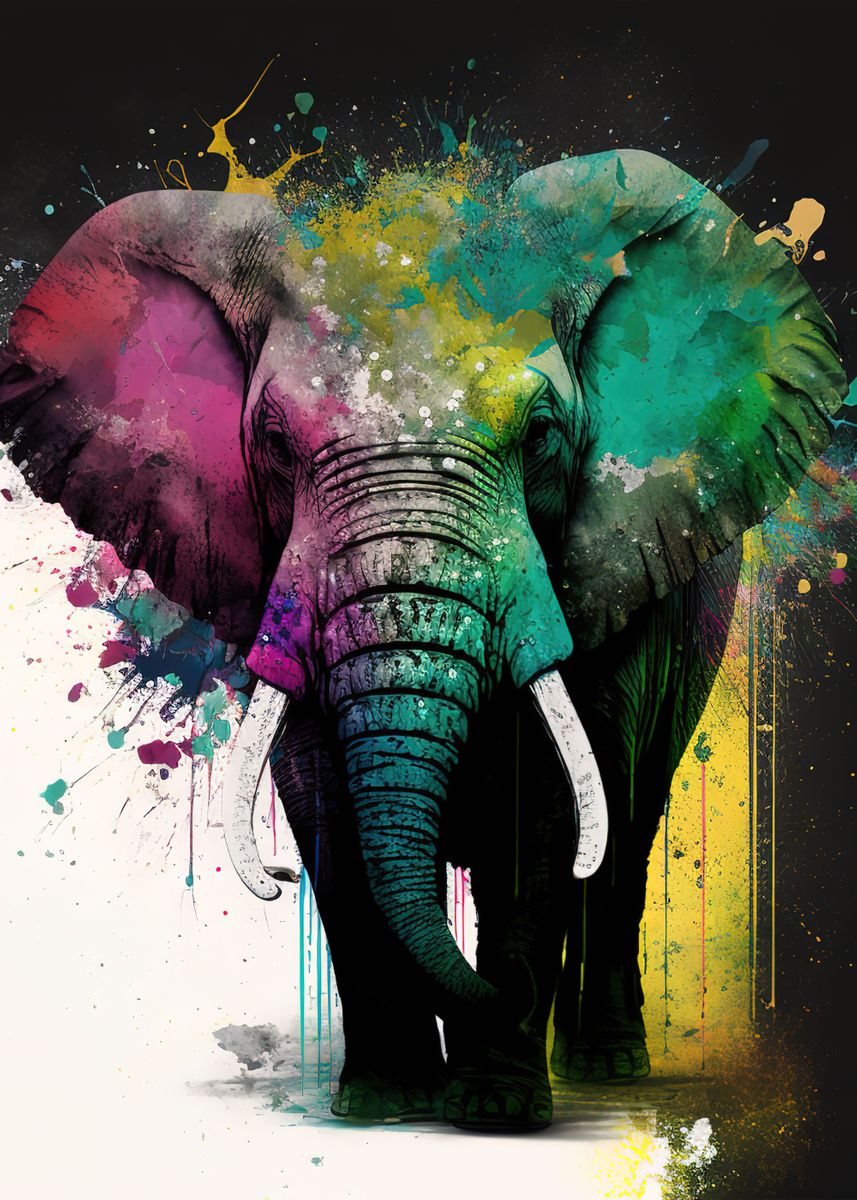'Elephant Colorful' Poster, picture, metal print, paint by Funny Game ...