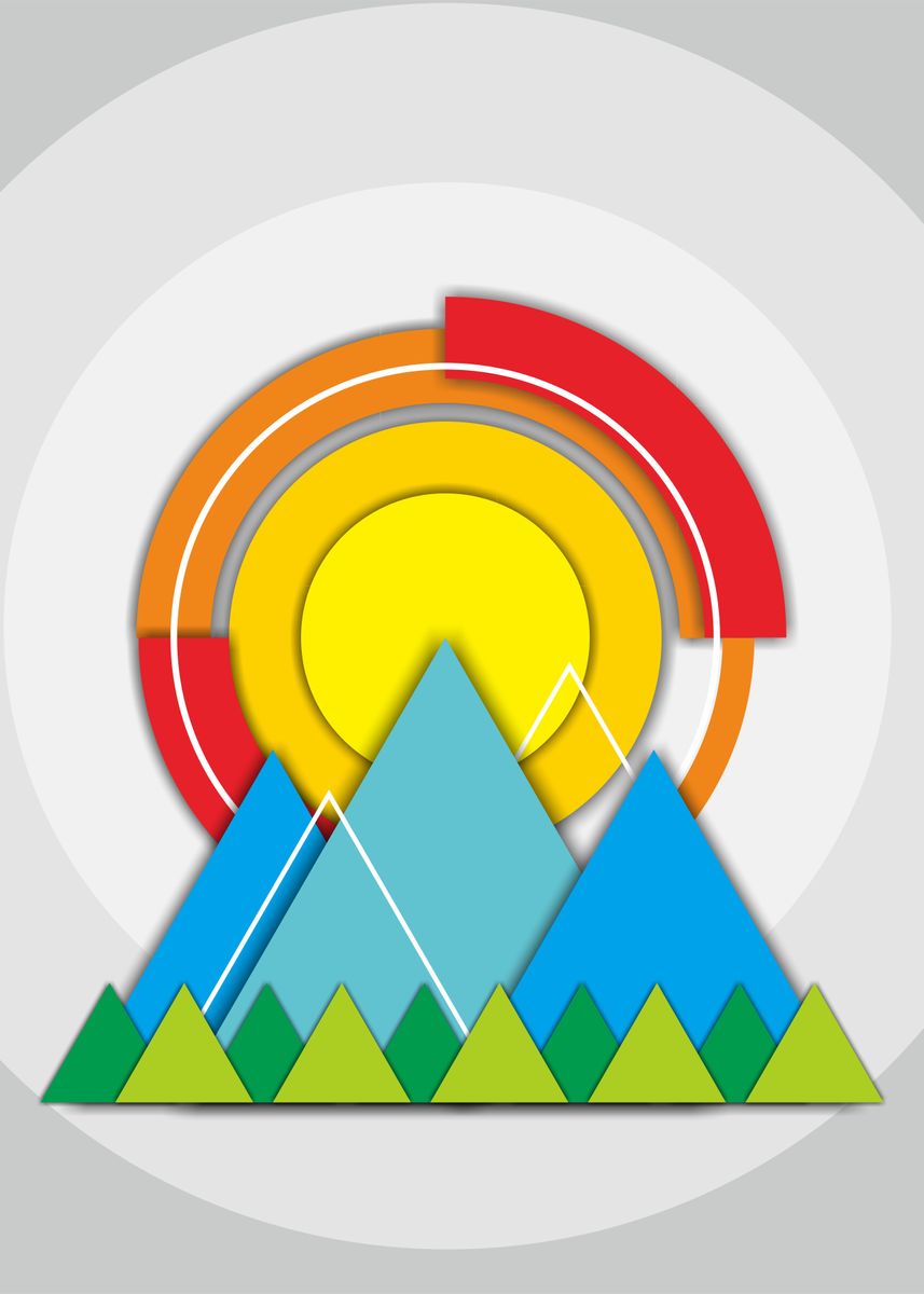 'geometric sunset in the mo' Poster, picture, metal print, paint by ...