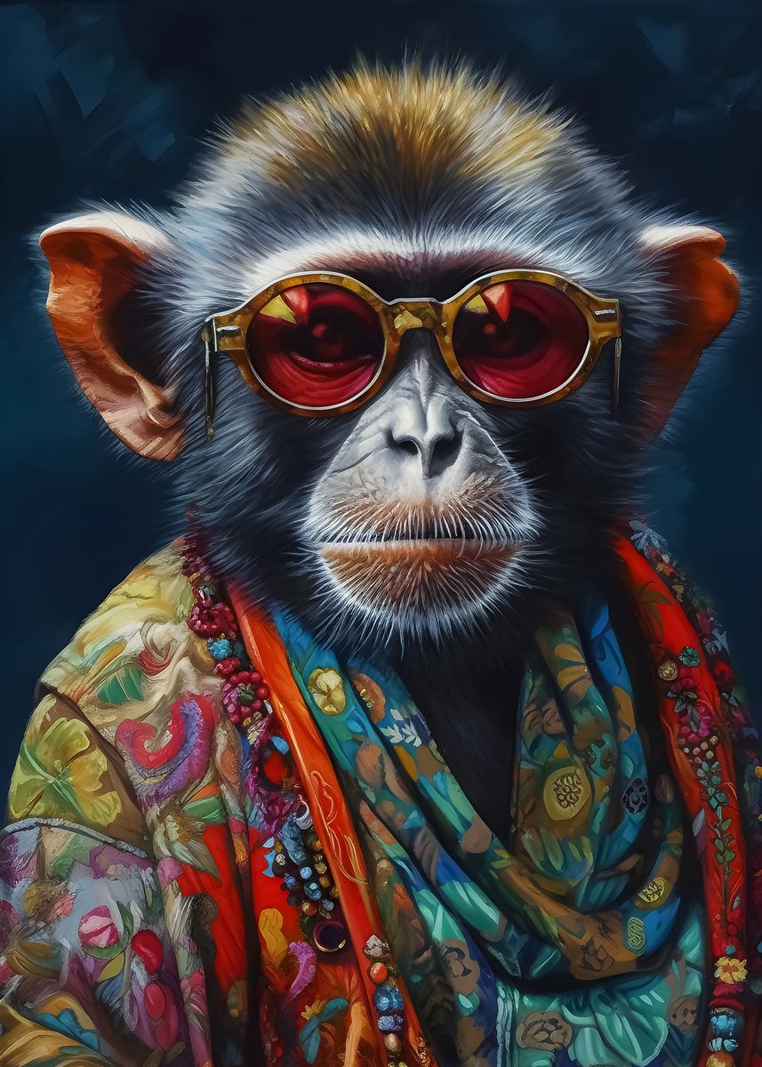 'Monkey with sunglasses' Poster, picture, metal print, paint by the ...