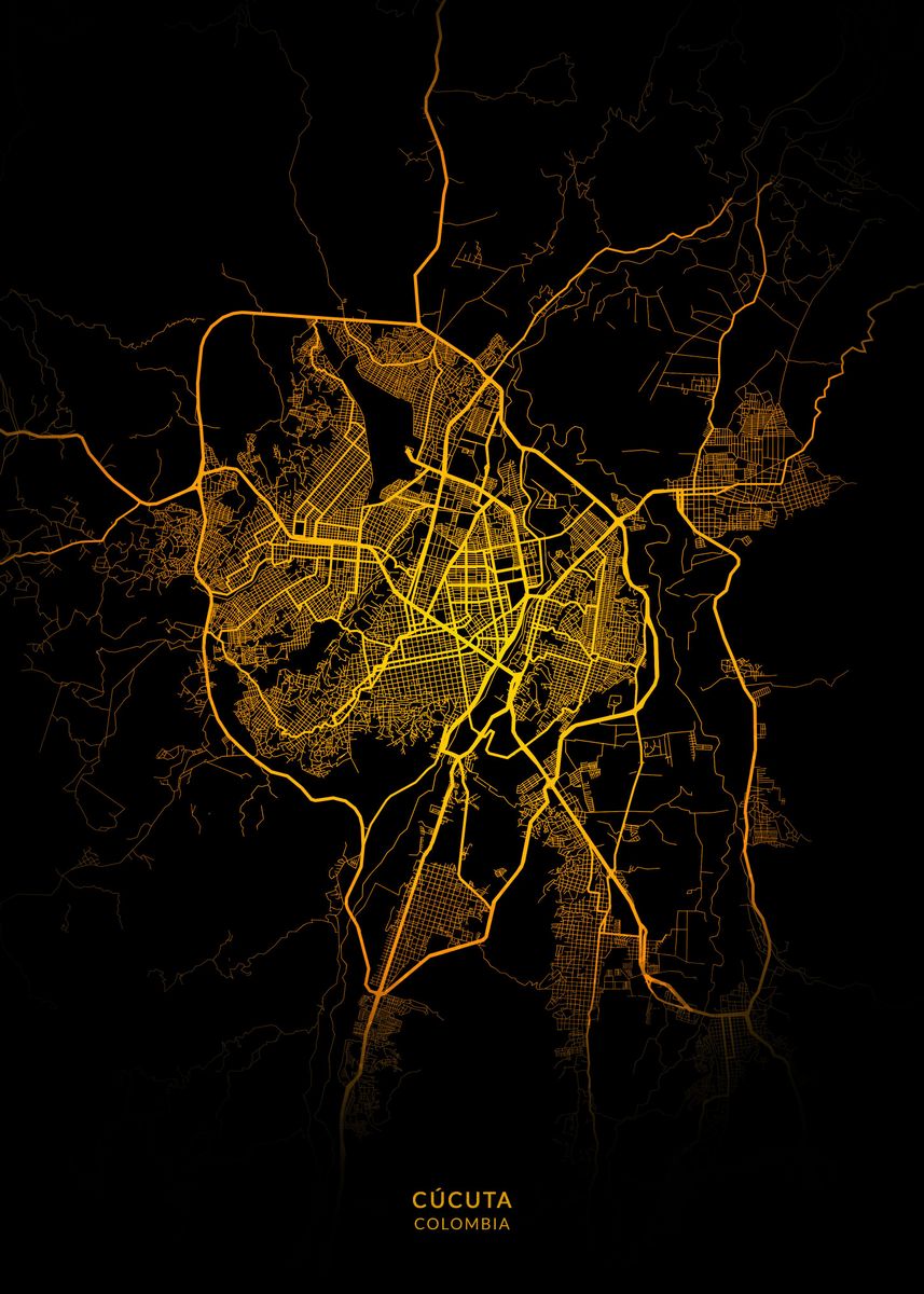 'Cucuta City Map Gold' Poster by Trulaf Design | Displate