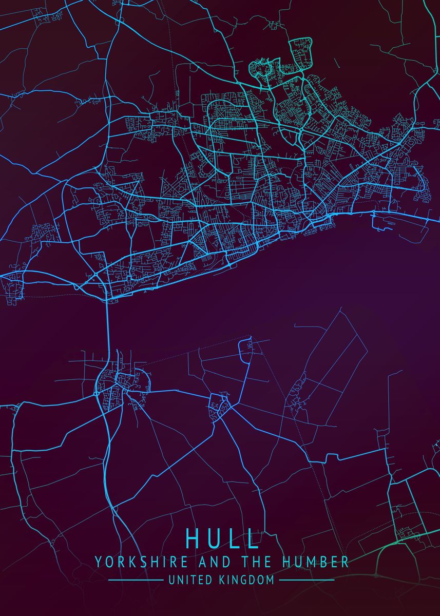 'Hull and Humber City Map ' Poster, picture, metal print, paint by Gigi ...