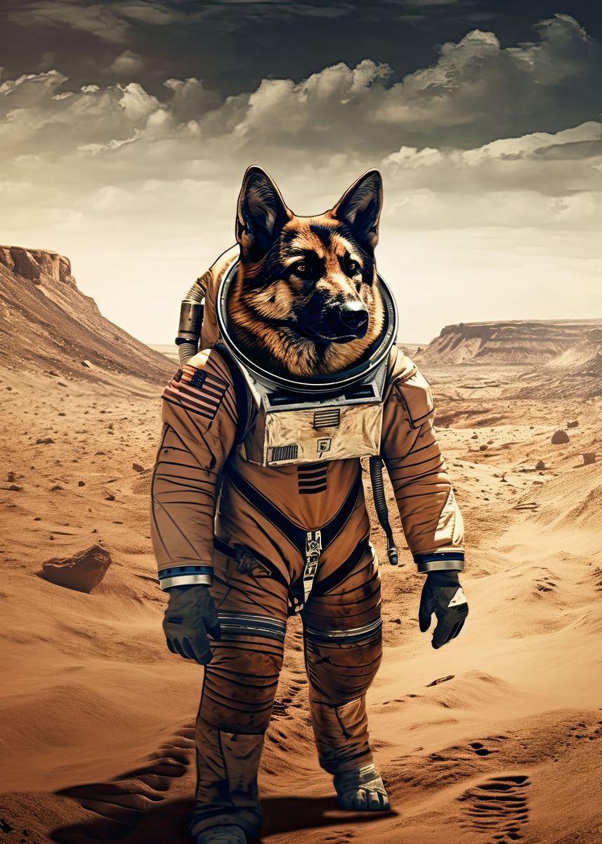 'German Shepherd On Mars' Poster, picture, metal print, paint by PetPrints | Displate