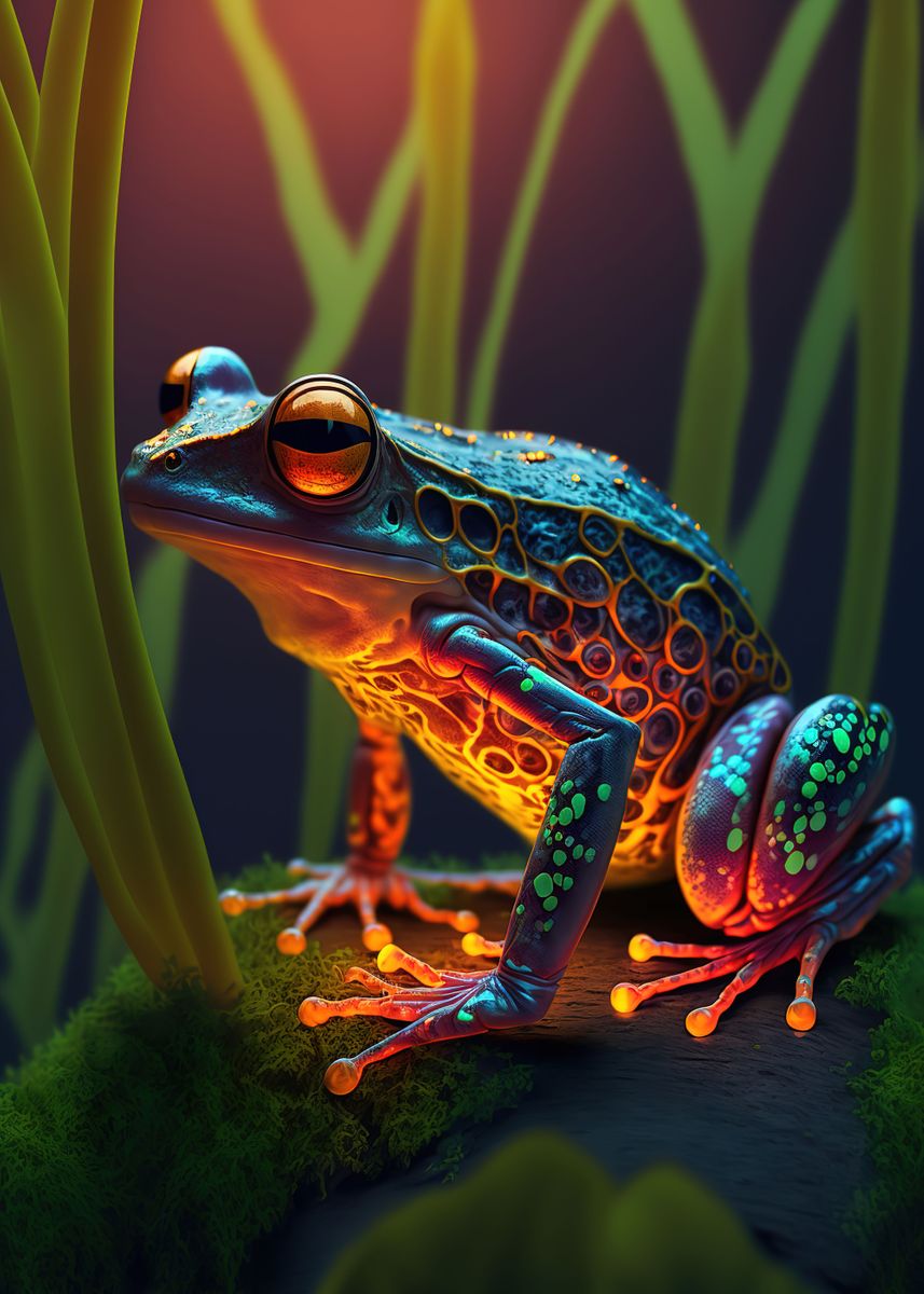 'cute frog ' Poster, picture, metal print, paint by MAD SPACE | Displate