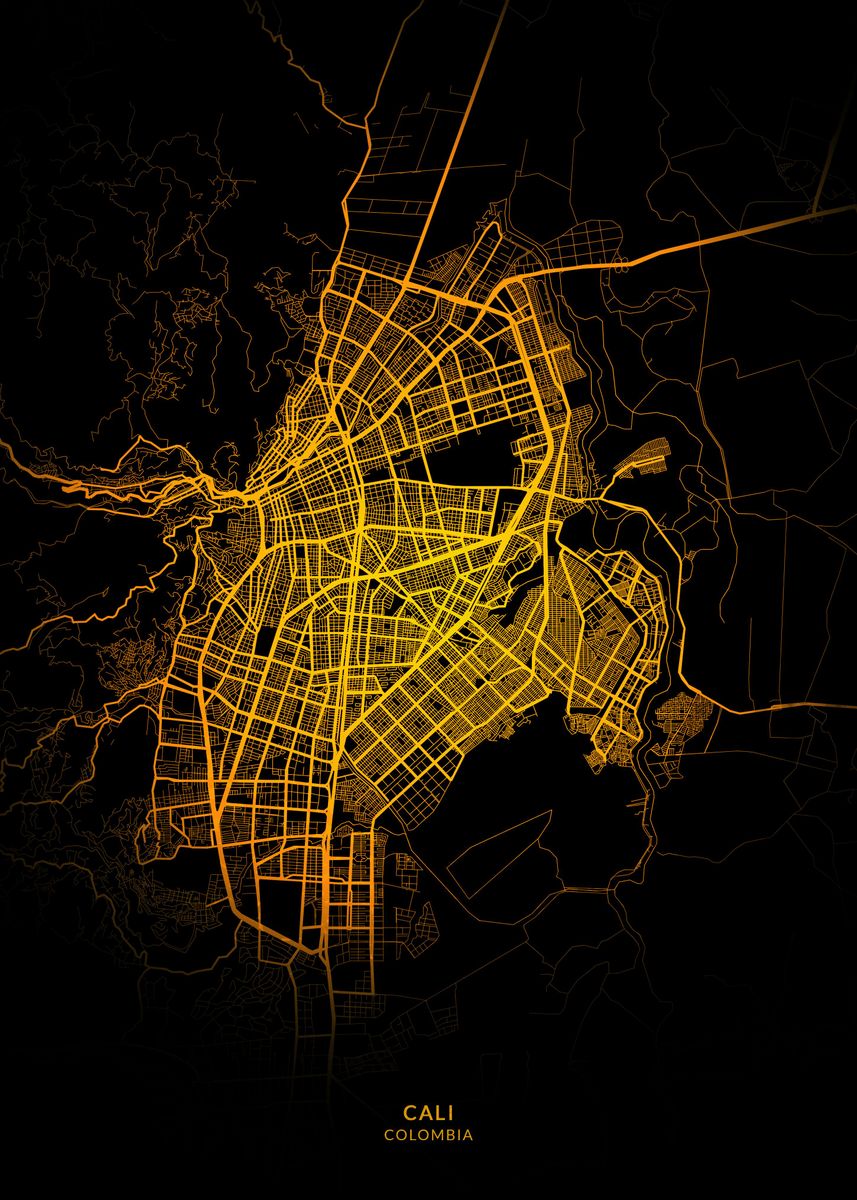 'Cali City Map Gold' Poster, picture, metal print, paint by Trulaf ...