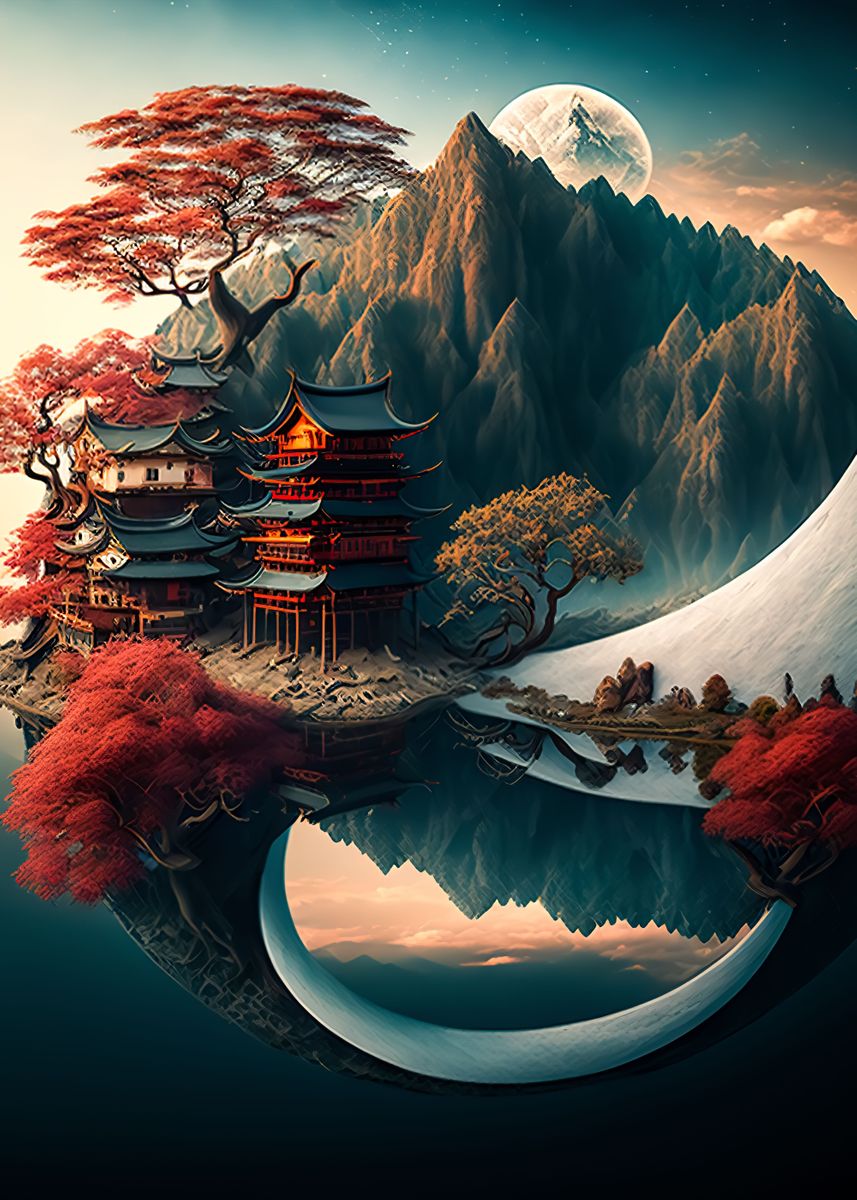 'japan moon landscape ' Poster, picture, metal print, paint by Anime ...