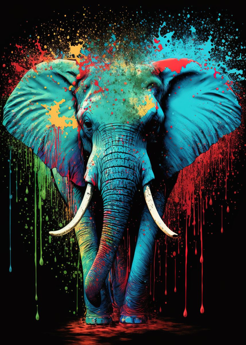'Elephant Colorful' Poster, picture, metal print, paint by Funny Game ...