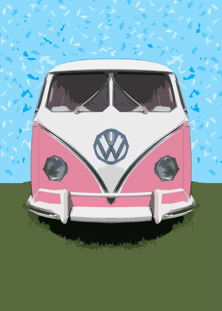 'Pink VW van' Poster by Bruce Stanfield | Displate